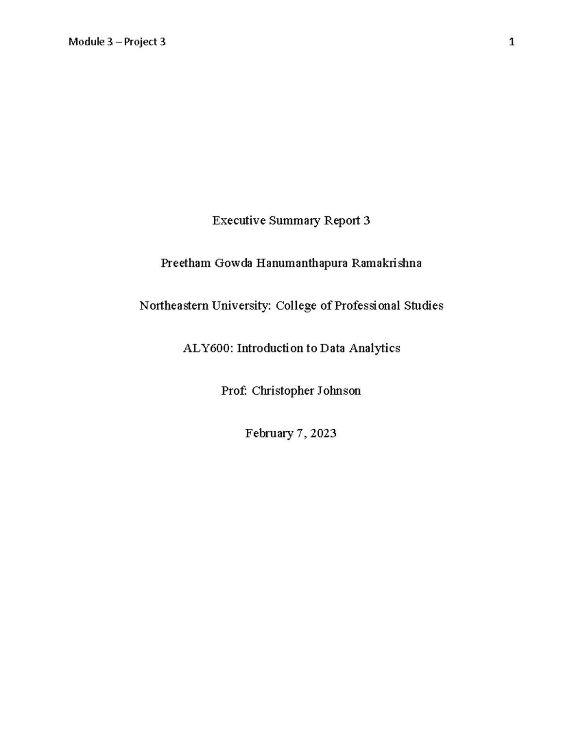 Hanumanthapuraramakrishna M3 Project 3 - Executive Summary Report 3 ...