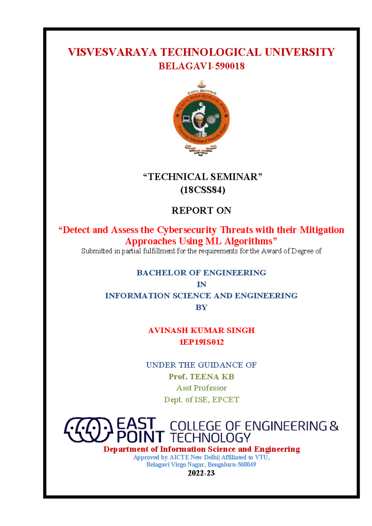 Avinash Technical Seminar Report - VISVESVARAYA TECHNOLOGICAL ...