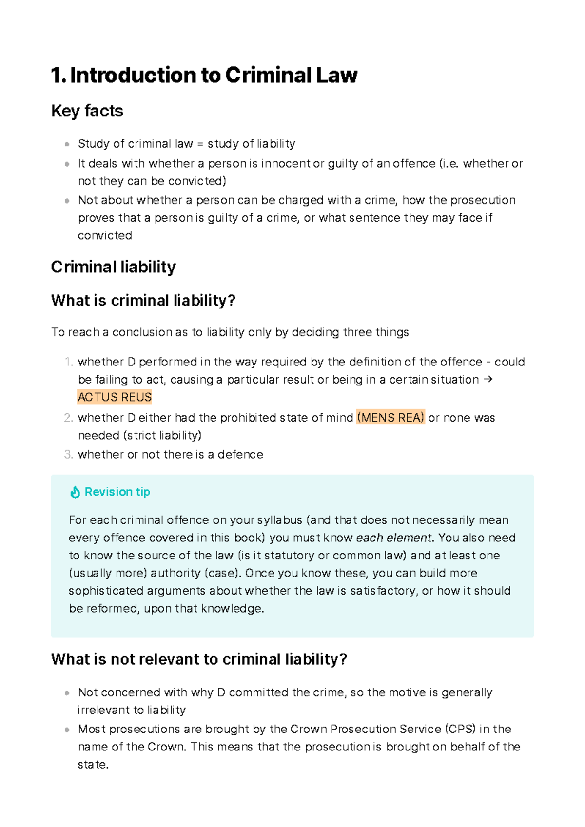 1. Introduction to Criminal Law - 1. Introduction to Criminal Law Key ...