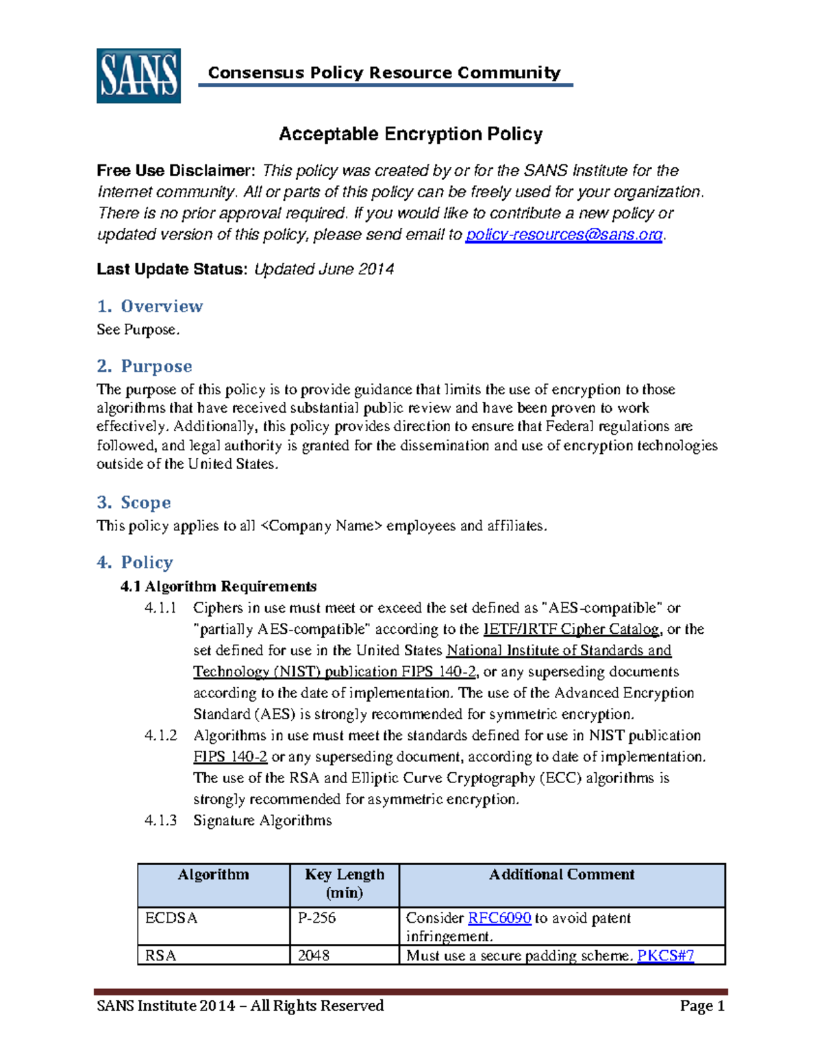 Acceptable encryption policy - SANS Institute 201 4 – All Rights ...
