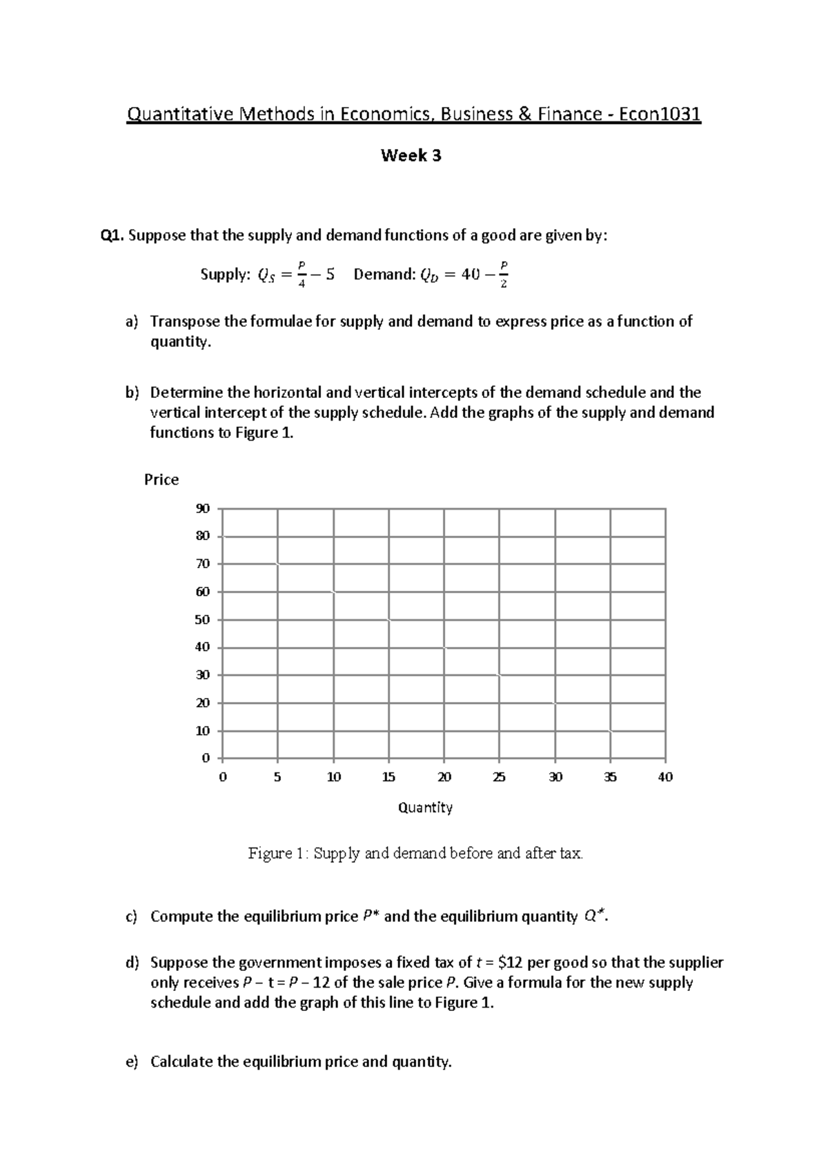 Week 3 - Tutorial Questions - Quantitative Methods in Economics ...