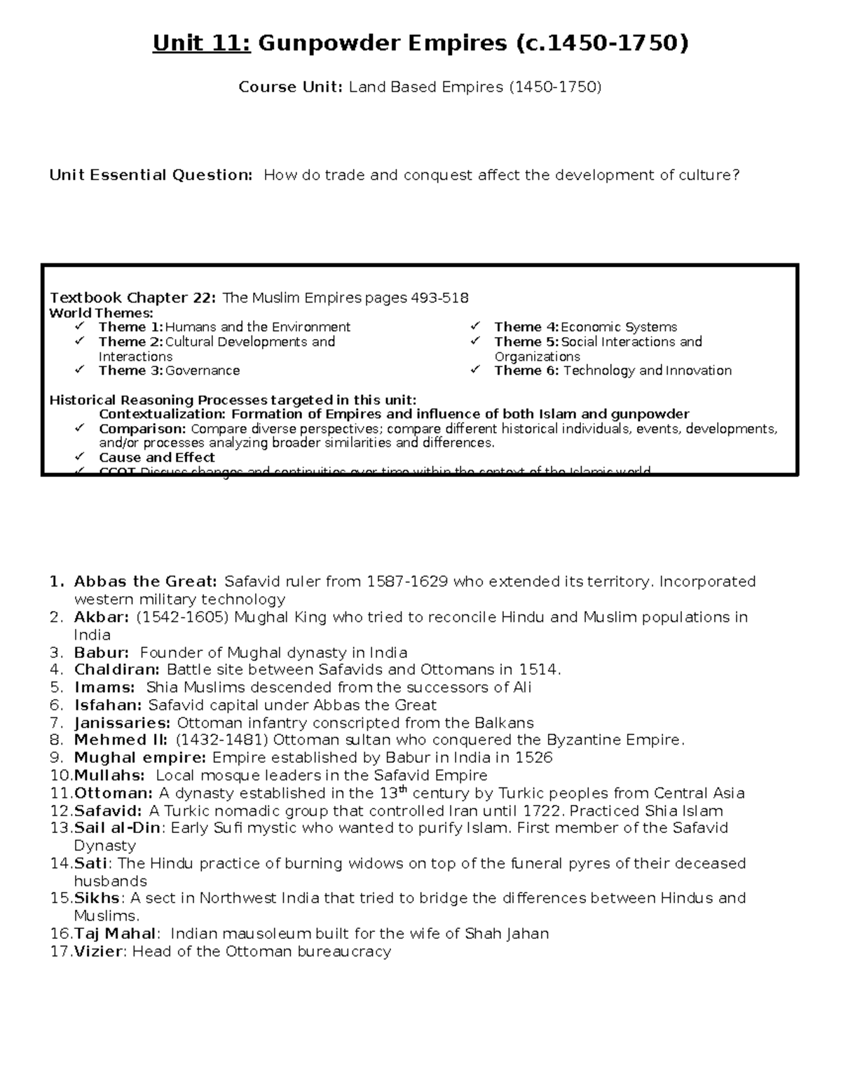 Copy of Unit 11 Gunpowder Empires - Unit 11: Gunpowder Empires (c-1750 ...