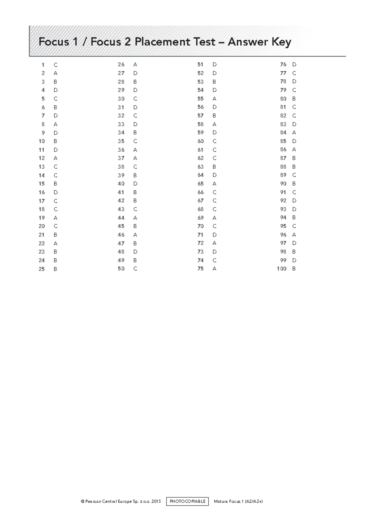 Matura Focus 1 – Matura Focus 2 Placement Test Answer Key POL ...