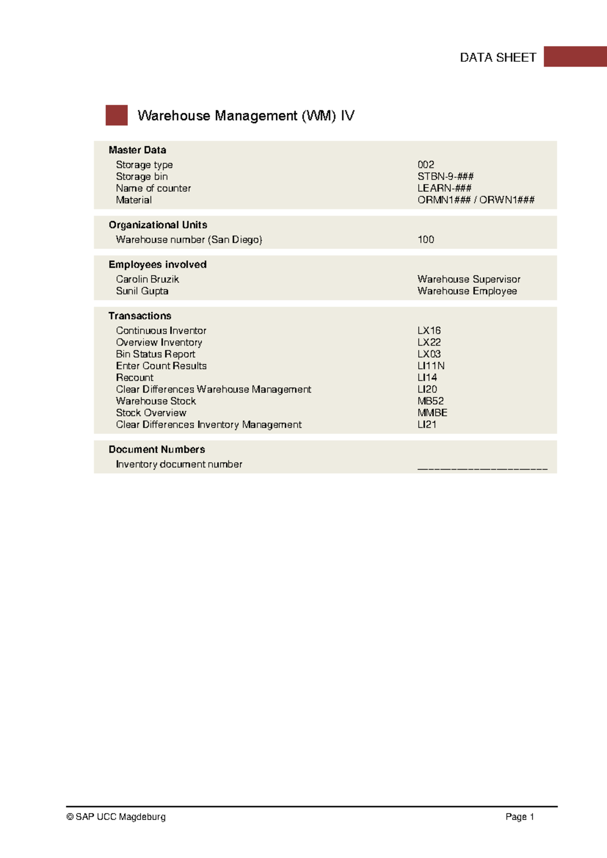 Intro S4HANA Using Global Bike Data Sheet WM IV en v3 - © SAP UCC Magdeburg Page 1 DATA SHEET ...