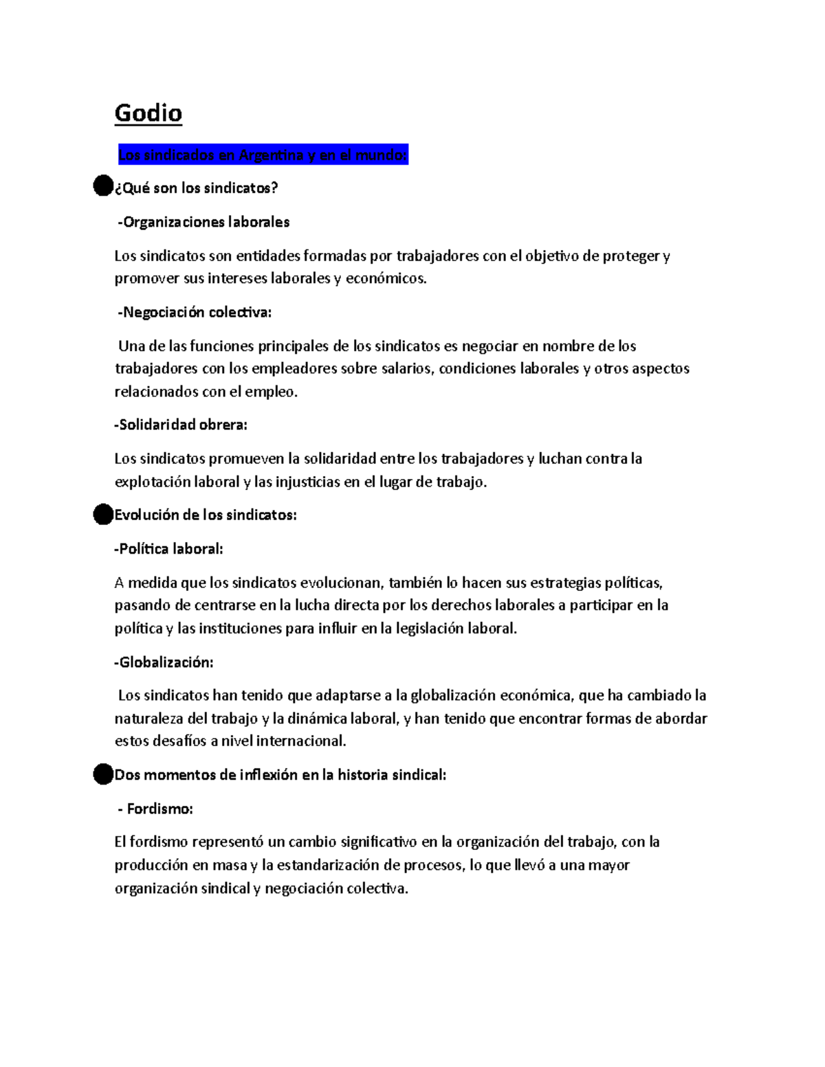 Godio, punteo de ideas - Godio Los sindicados en Argentina y en el ...
