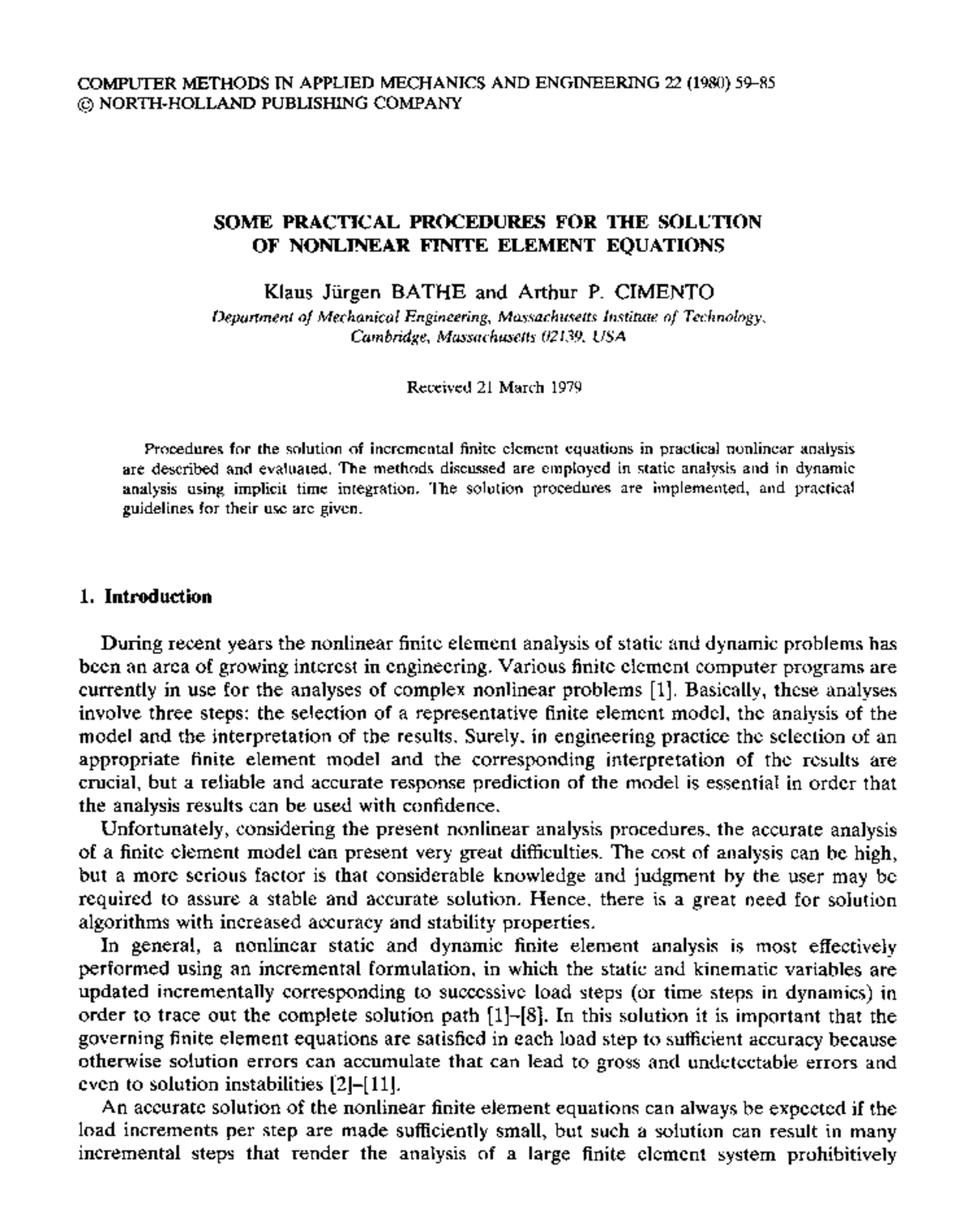 Bathe-1980=Solution of Nonlinear Finite Element Equations - COMPUTER ...