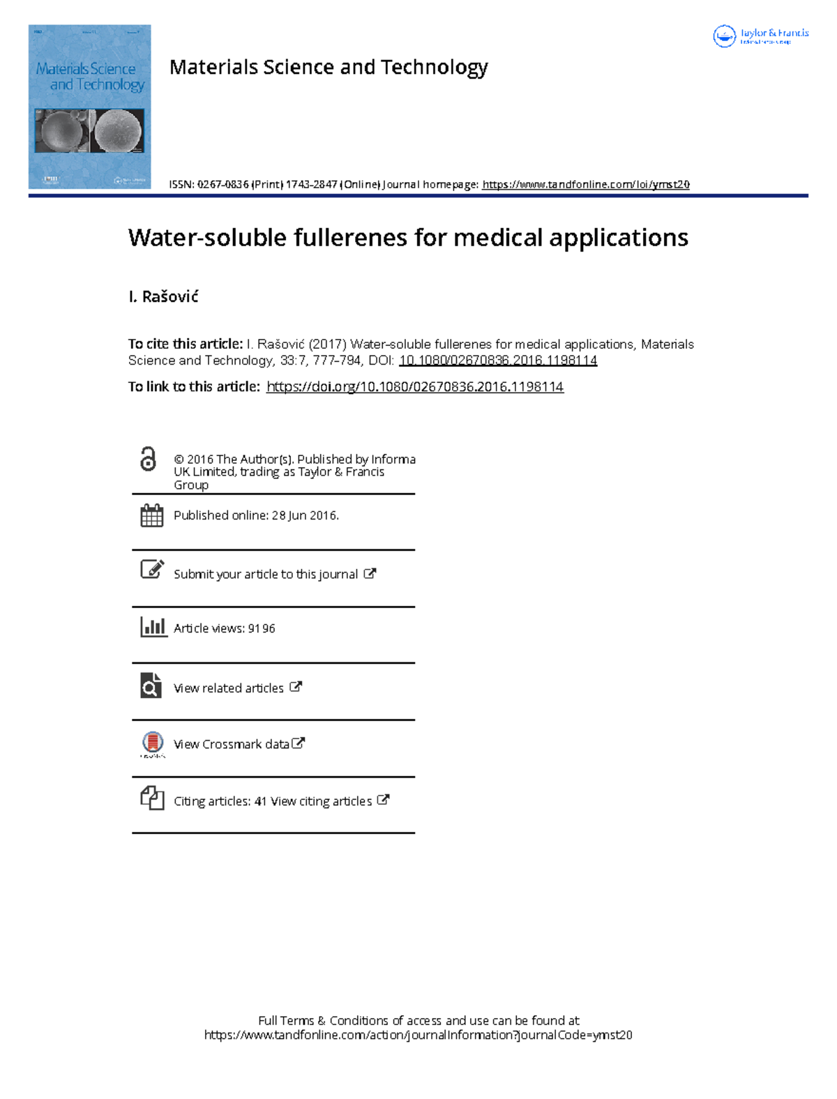 Water soluble fullerenes for medical applications - Full Terms ...