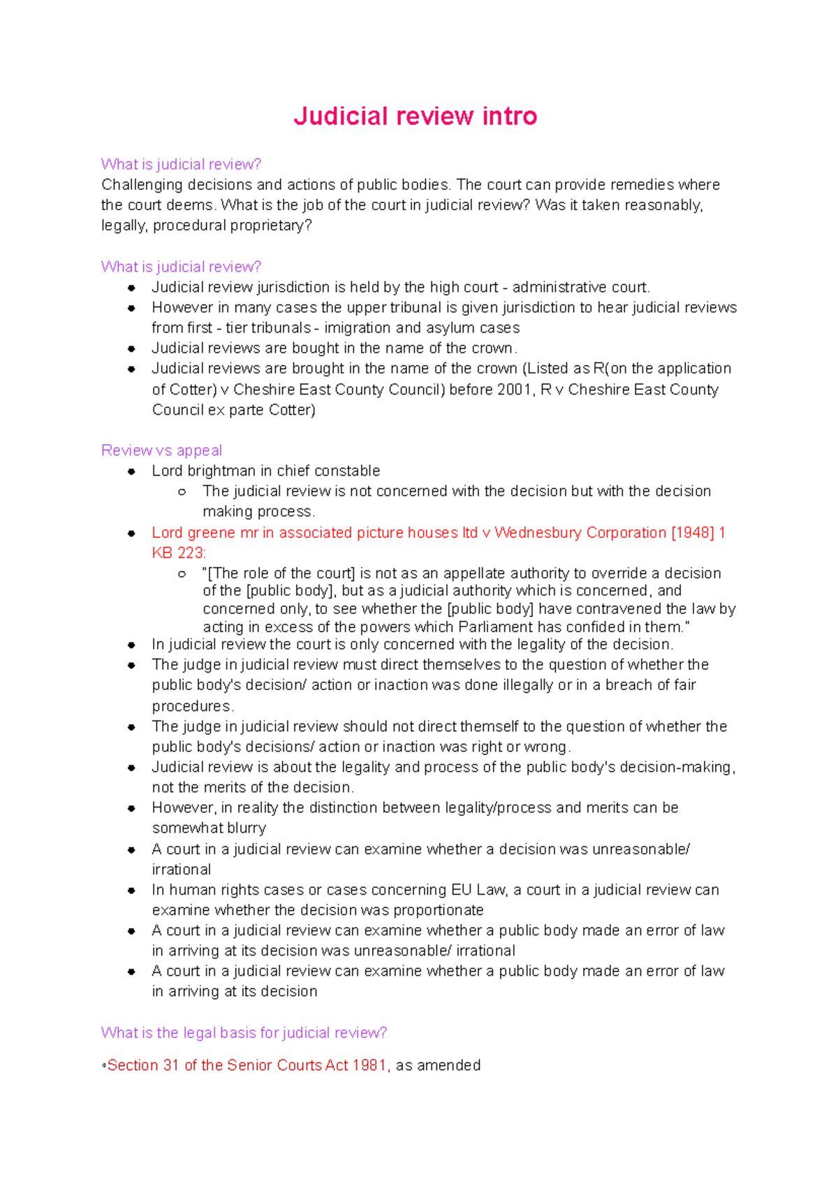 Judicial review intro - public law - Judicial review intro What is ...