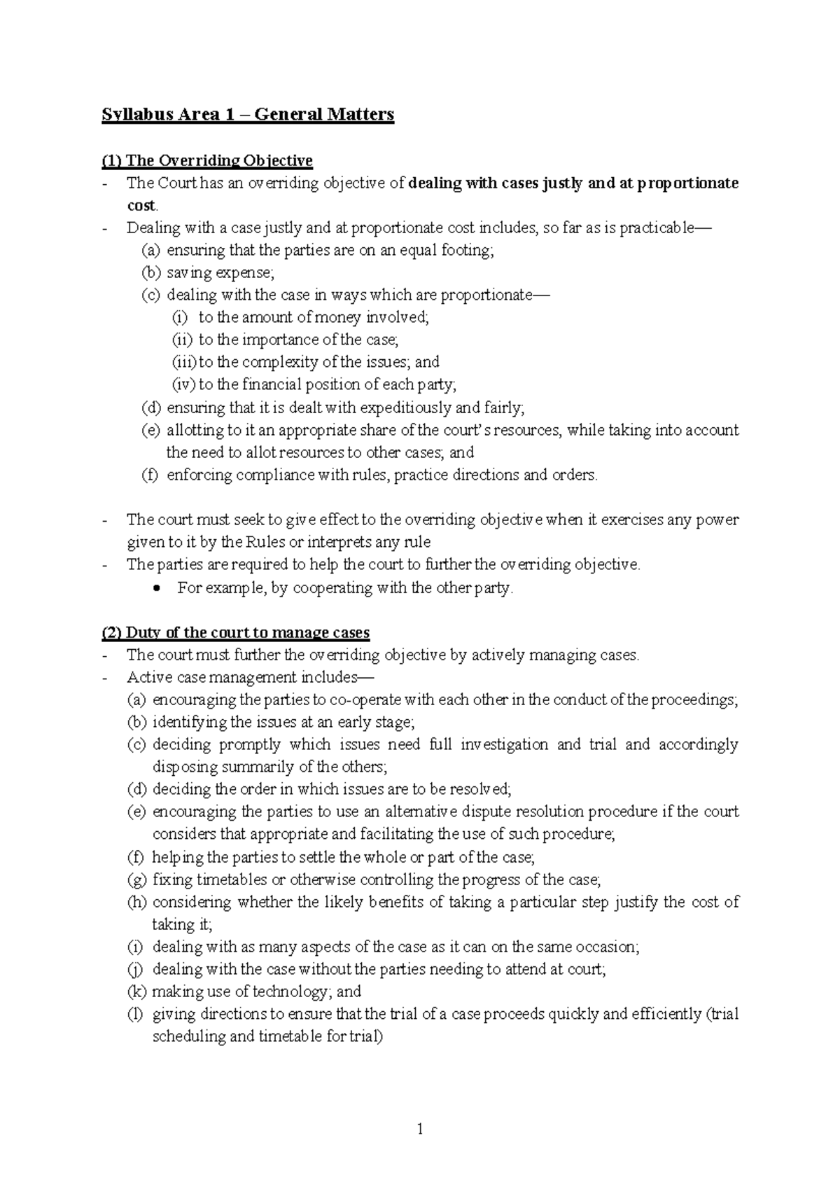 Syllabus Area 1 - General Matters - 1 Syllabus Area 1 – General Matters ...