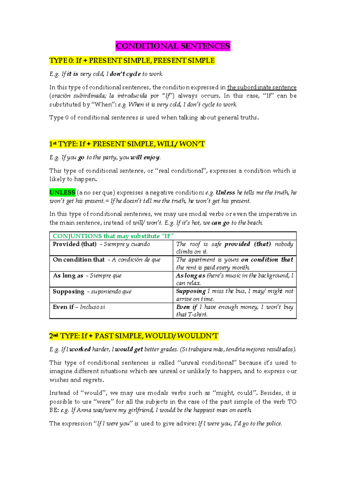 Conditional Sentences - CONDITIONAL SENTENCES TYPE 0: If + PRESENT ...