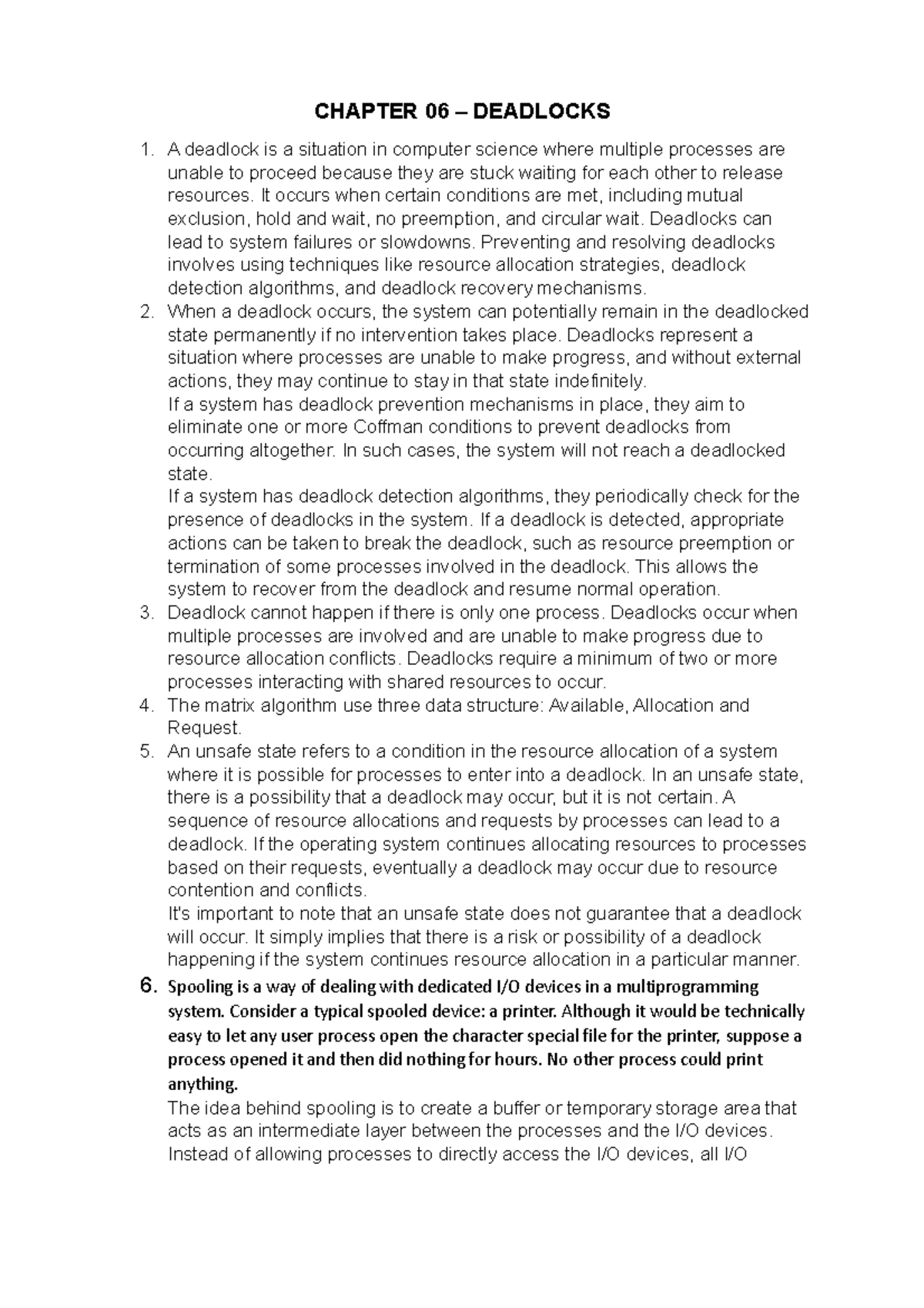 Lab 4 Chapter 6 - bai linh tinh - CHAPTER 06 – DEADLOCKS A deadlock is ...