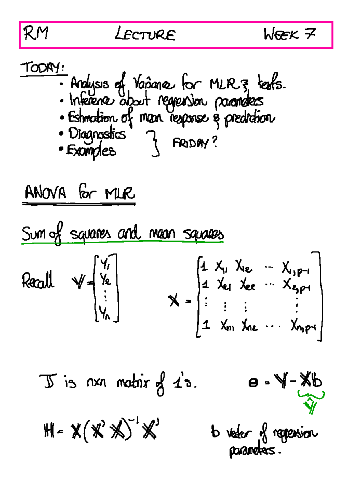Lecture 7 Analysis Of Variance For Mlr Diagnositics Warning Error