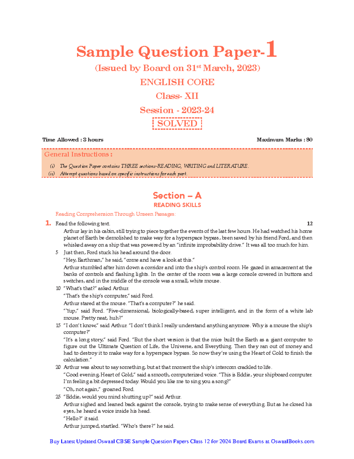 CBSE SQP XII English Core SQP-1 - Sample Question Paper- 1 (Issued by Board on 31st March, 2023 ...