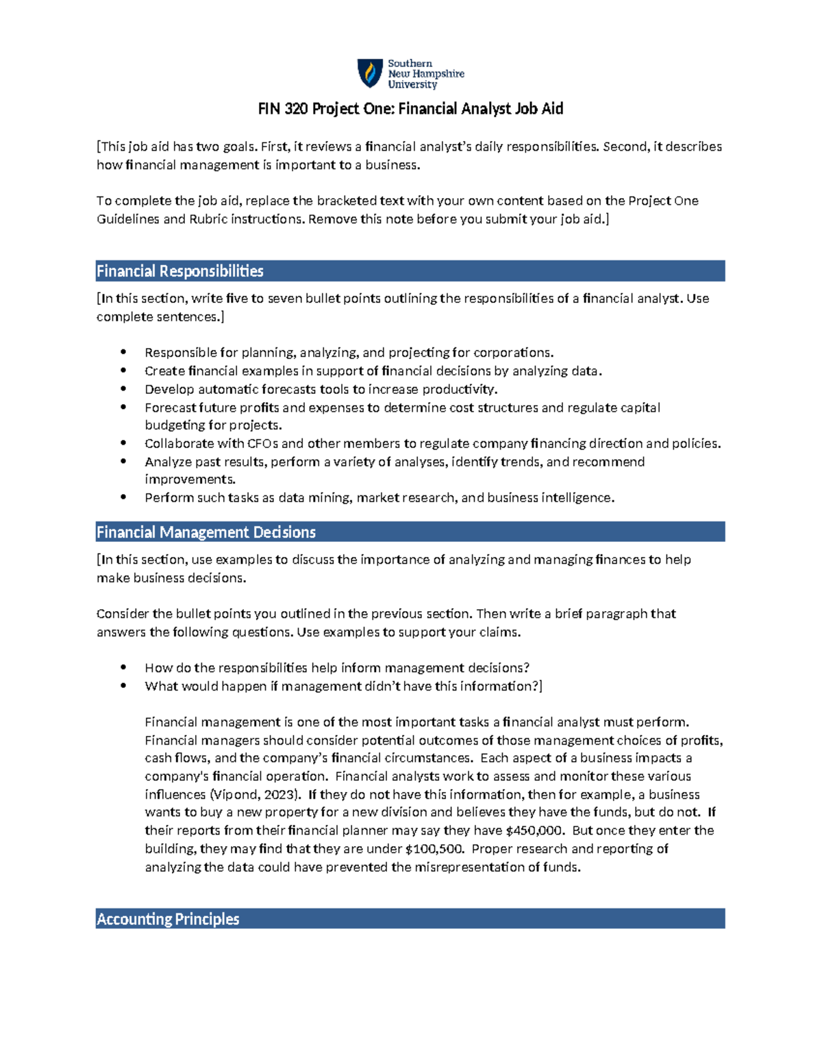 FIN 320 Project One Financial Analyst Job Aid - First, it reviews a ...