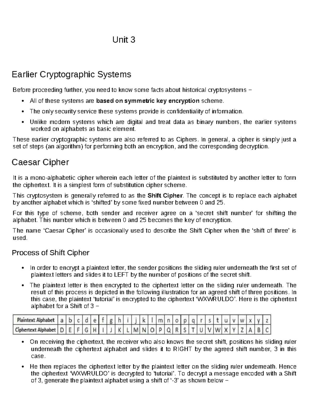 UNIT 3 - Notes - Unit 3 Earlier Cryptographic Systems Before proceeding ...