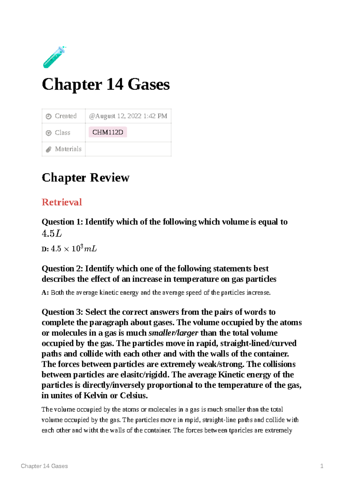 Chemistry Gases - Notes Based off the QCAA Syllabus - Chapter 14 Gases ...