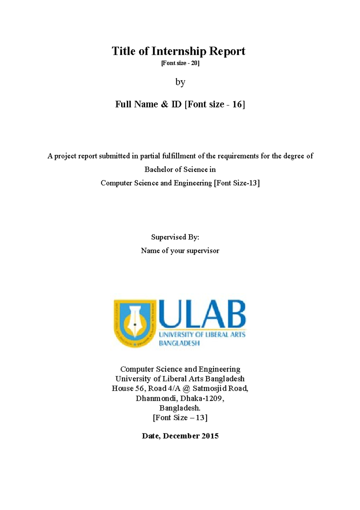 Internship-Report-outline for bba - Title of Internship Report [Font ...