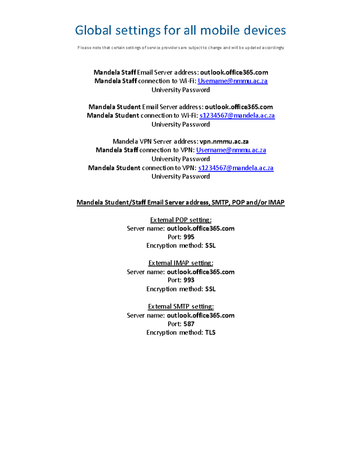 Global Settings for all mobile devices - Global settings for all mobile ...