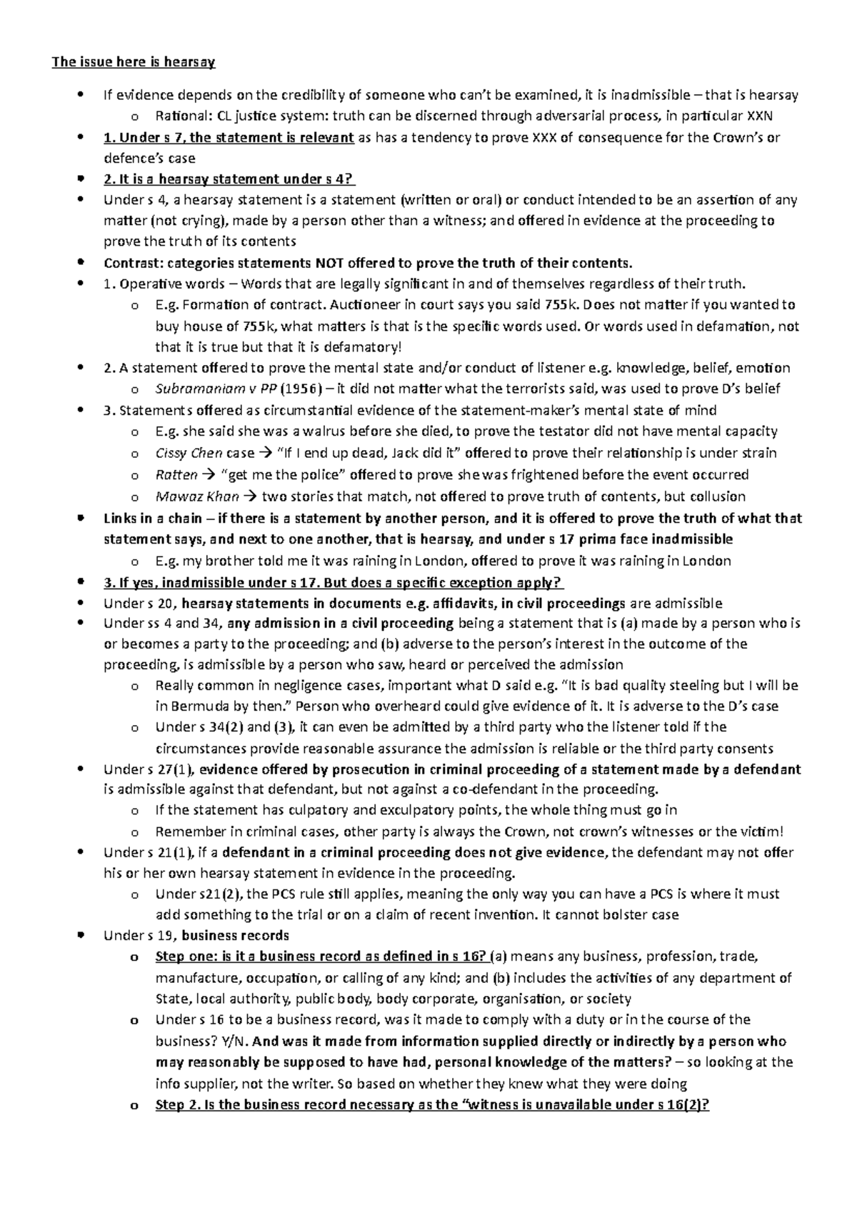 Evidence lecture 19 - 21 Hearsay Template - The issue here is hearsay ...