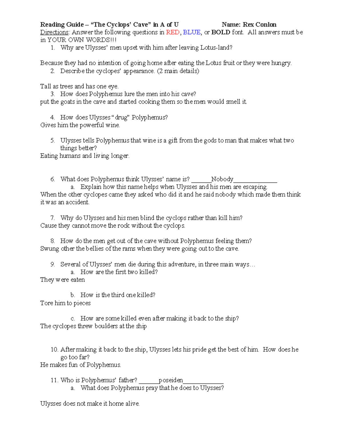 Copy of Reading Guide - Cyclops Cave - Reading Guide – “The Cyclops ...