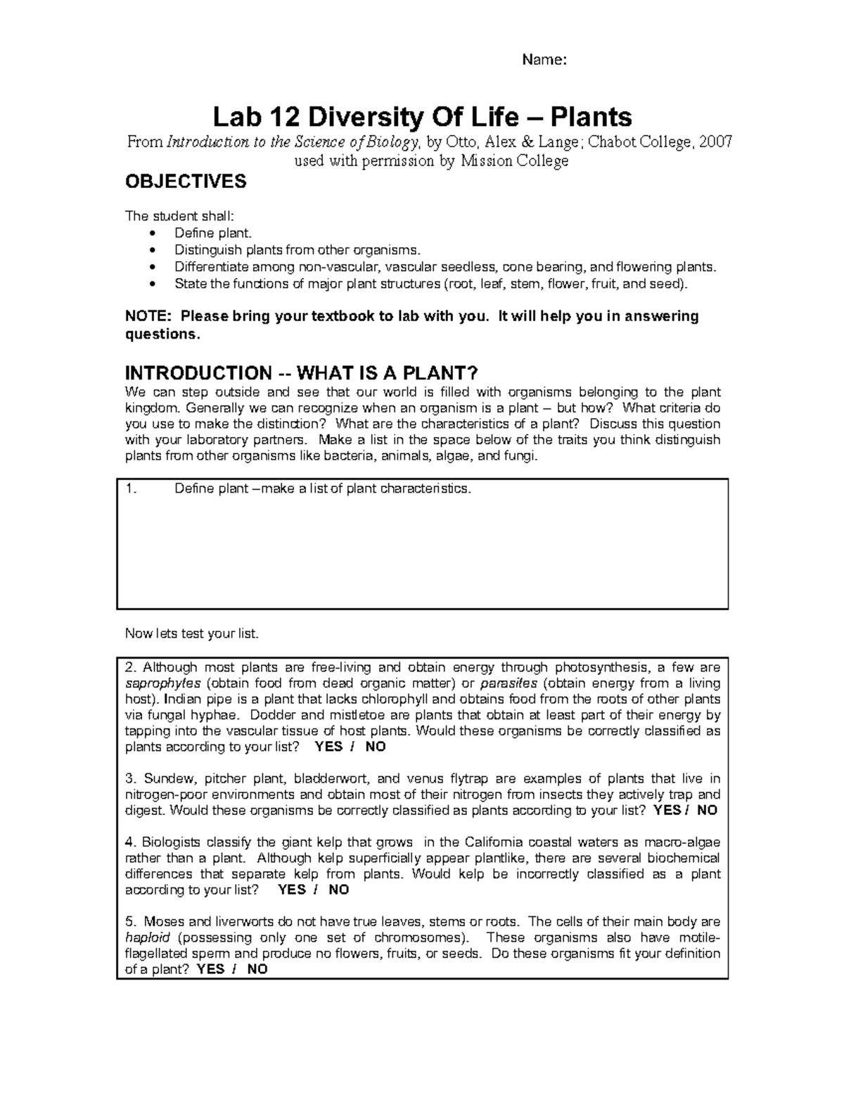 12 Plants F 21 - Lab worksheet for BIO10 - Name: Lab 12 Diversity Of ...