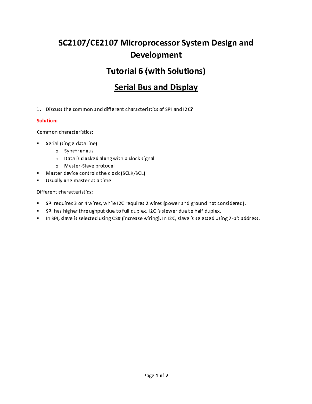 SC-CE2107 - Tutorial 6 with Solutions - SC2107/CE2107 Microprocessor System Design and ...