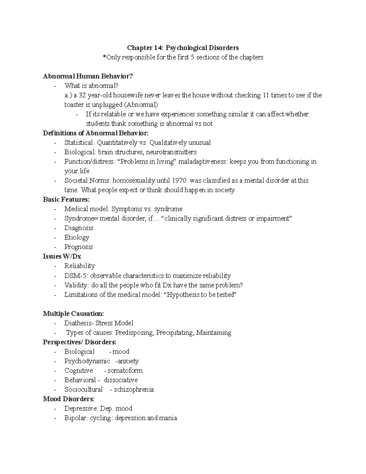 Psychological Disorders - Chapter 14: Psychological Disorders *Only ...