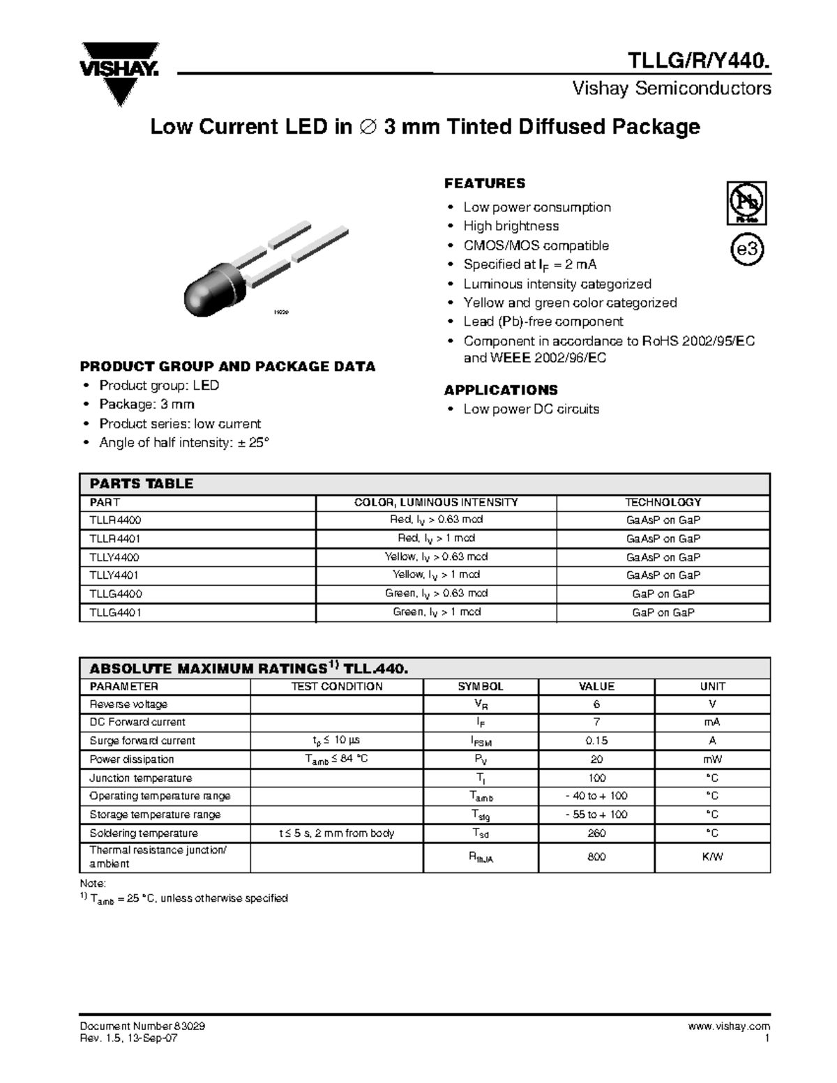 LED ROJO 3mm - trsyhtsfhgfh - Vishay Semiconductors Document Number ...