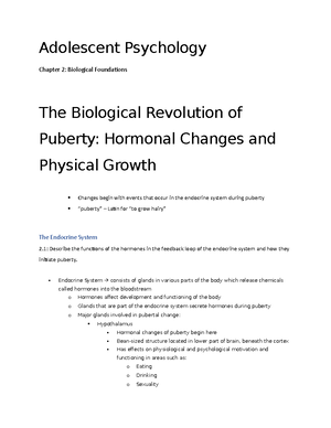 Chapter 2 adolescent psych - The Biological Revolution of Puberty ...