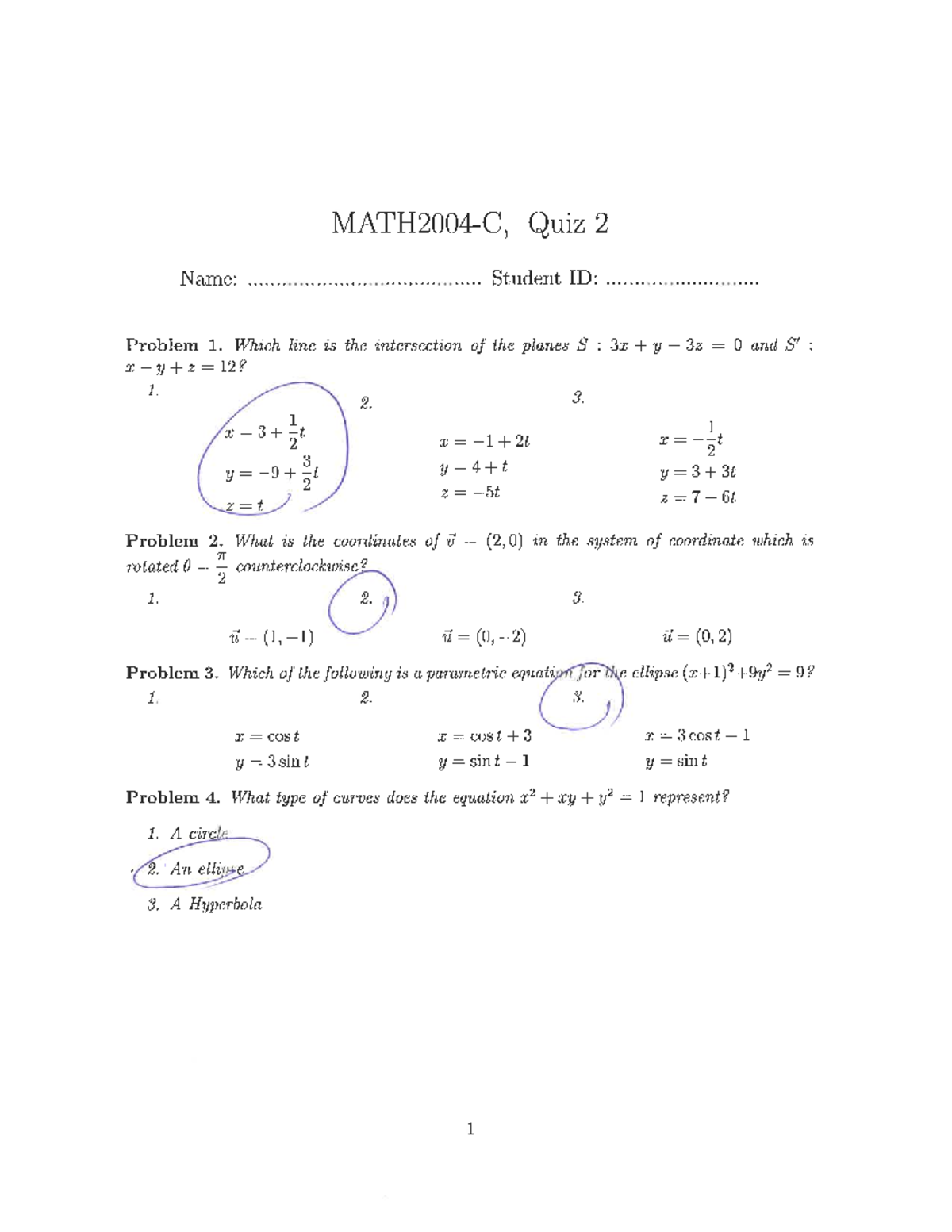 Quiz2 Soln - quiz 2 - Math 2004 - Studocu