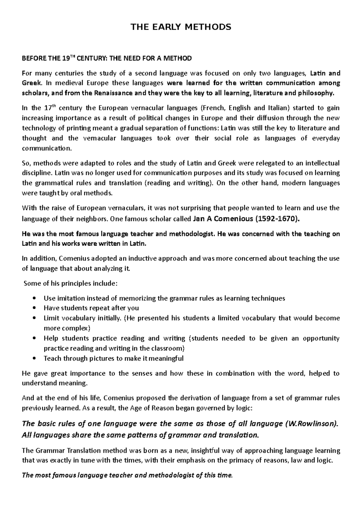 The Early Methods - English Language Teaching - THE EARLY METHODS ...