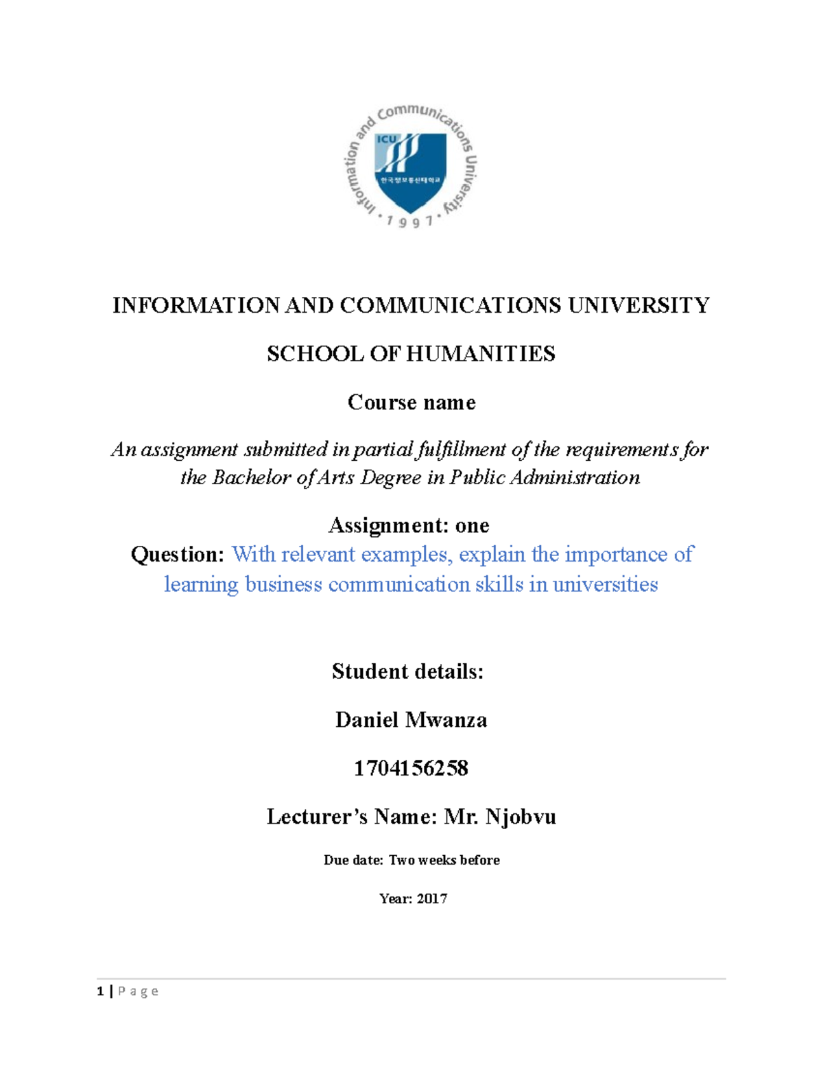 COMMUNICATION Skills - INFORMATION AND COMMUNICATIONS UNIVERSITY SCHOOL ...