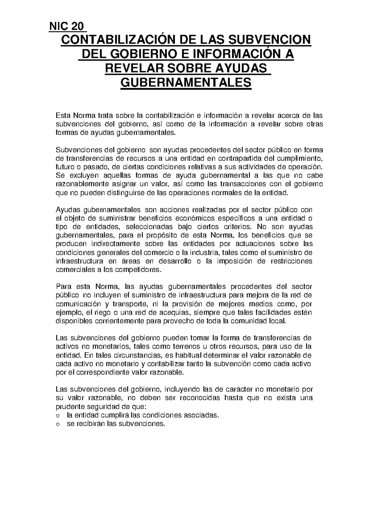 NIC 20 - Examen Final - RESUMEN DE LA NIC - NIC 20 CONTABILIZACIÓN DE ...
