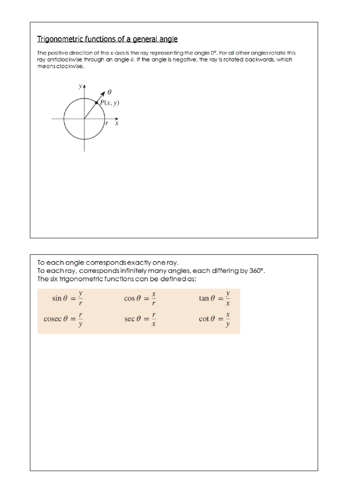 01 Trigonometric functions of a general angle - Studocu