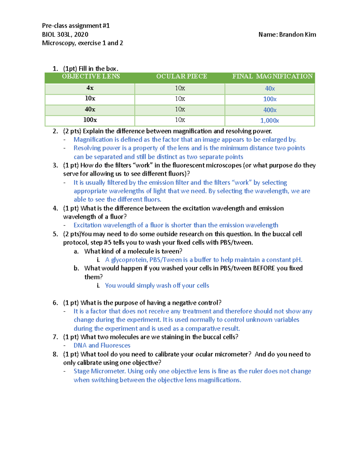 Pca #2 21DONE - Pre-class assignment # BIOL 303L, 2020 Name: Brandon ...