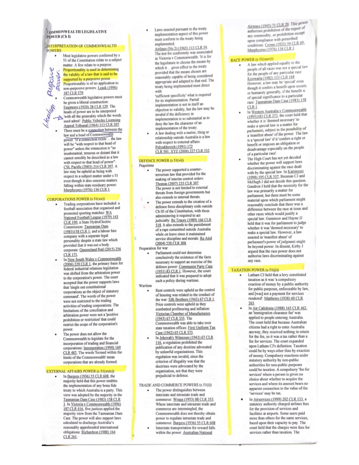 Power (Ch I) - Cons law notes - Airwas11945171CLR29 This Laws enacted ...