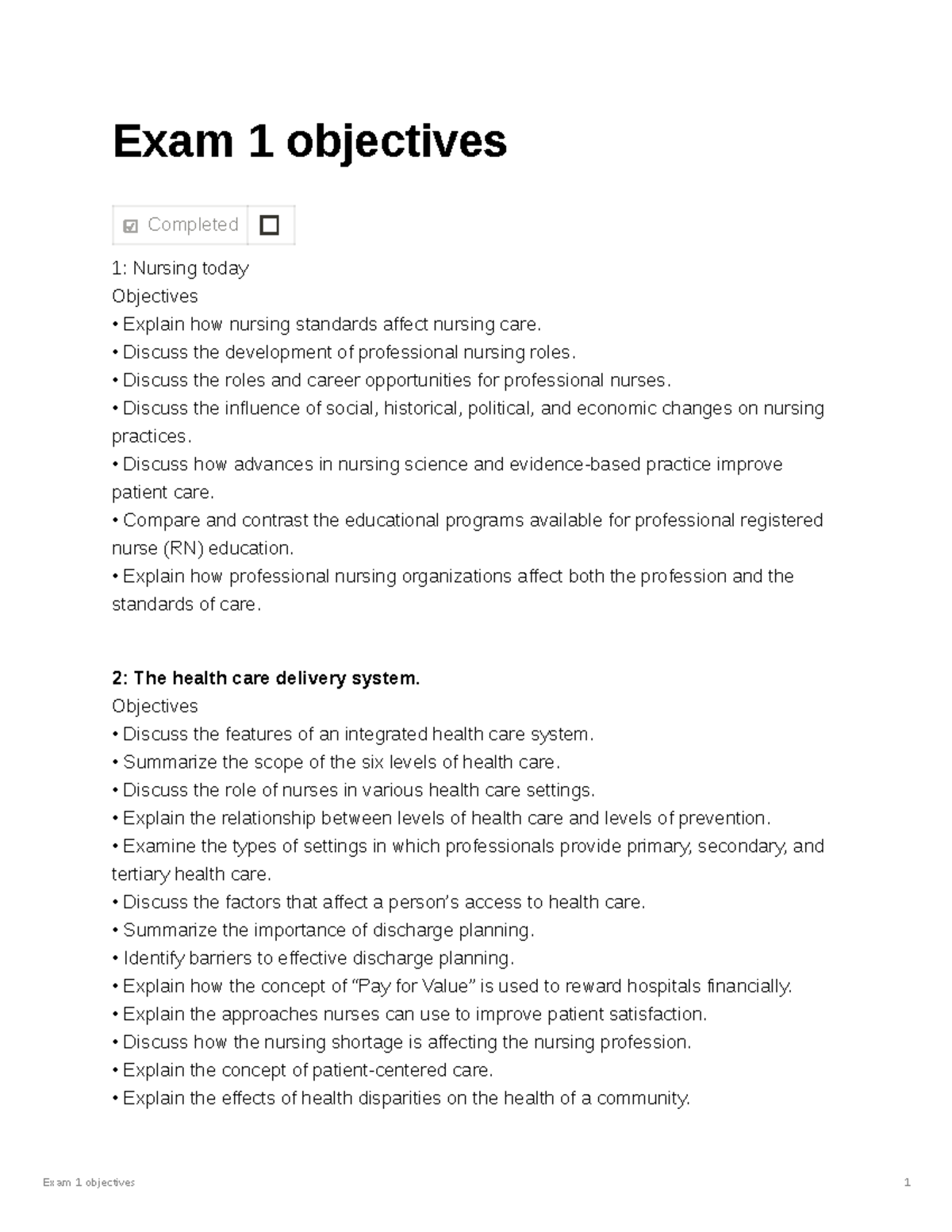 CH 1-29 Objectives - Summary Medication Admin. Update - Exam 1 ...