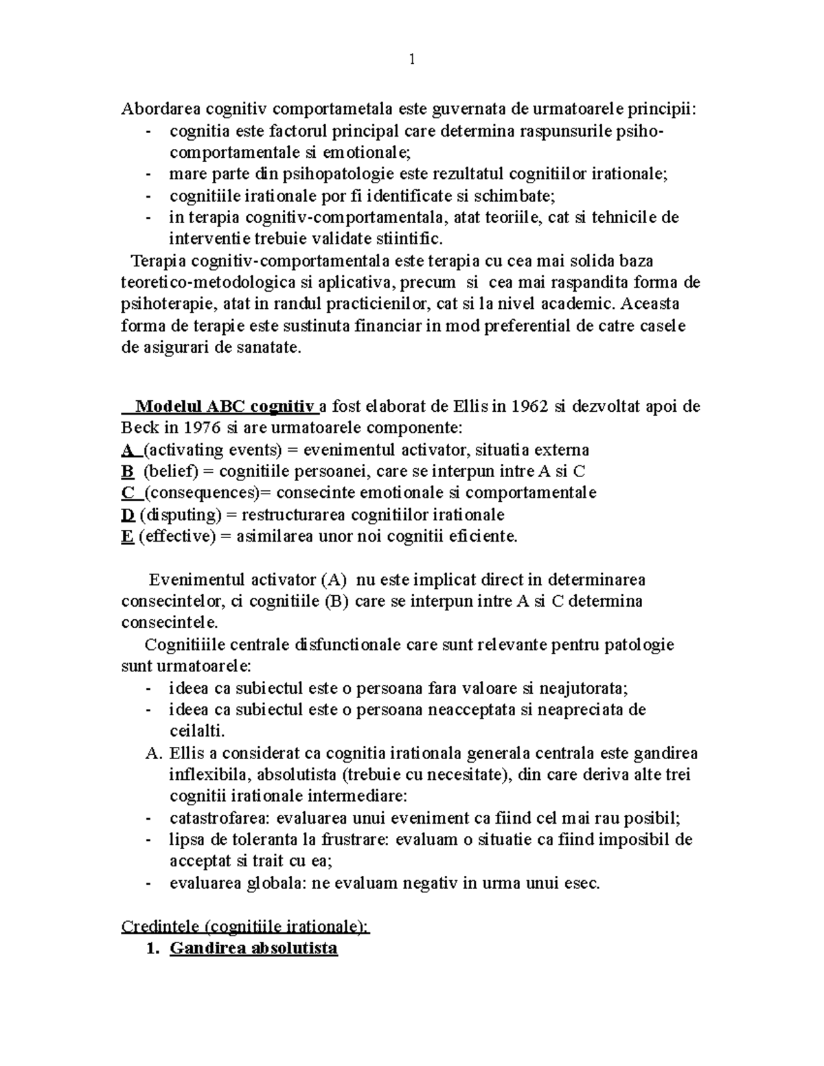 142353775 Modelul ABC Cognitiv - Abordarea cognitiv comportametala este ...