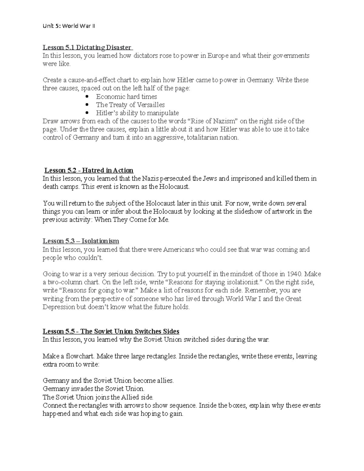 Lesson 5 World War II Journal Entries - Unit 5: World War II Lesson 5 ...