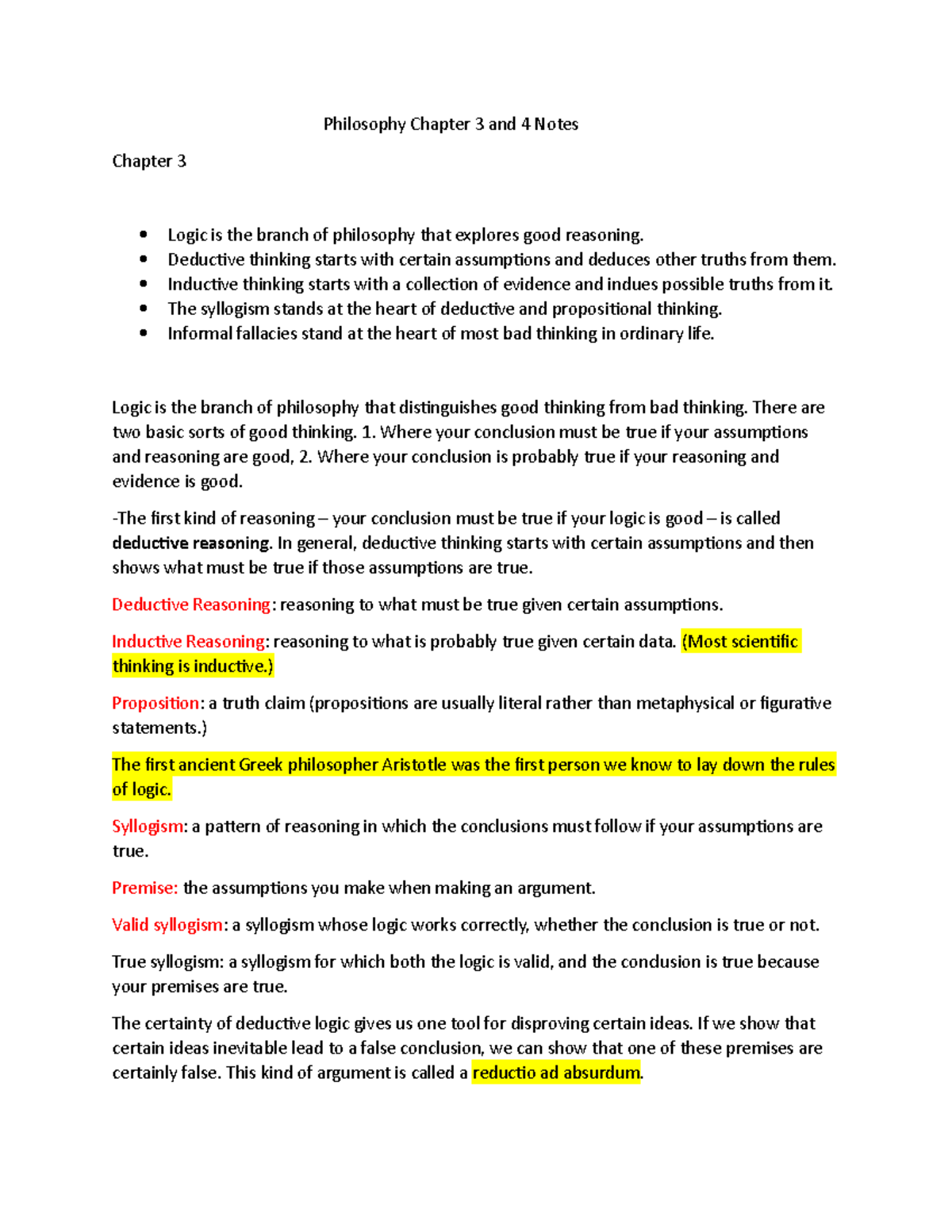 Philosophy Chapter 3 and 4 Notes - Philosophy Chapter 3 and 4 Notes ...