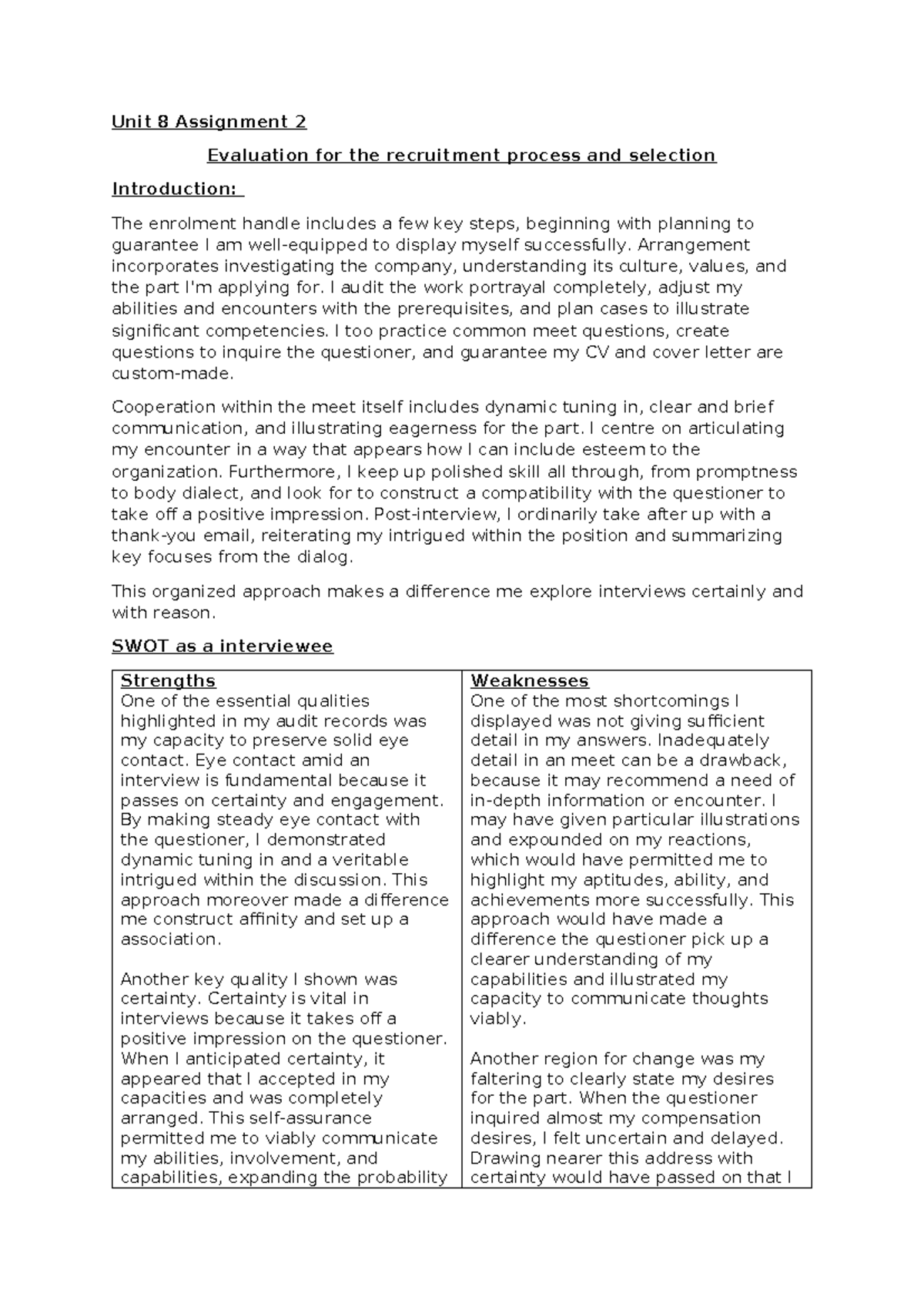 Unit 8 Assignment 2 p5 (1) (2) (1) (1) - Unit 8 Assignment 2 Evaluation for the recruitment ...