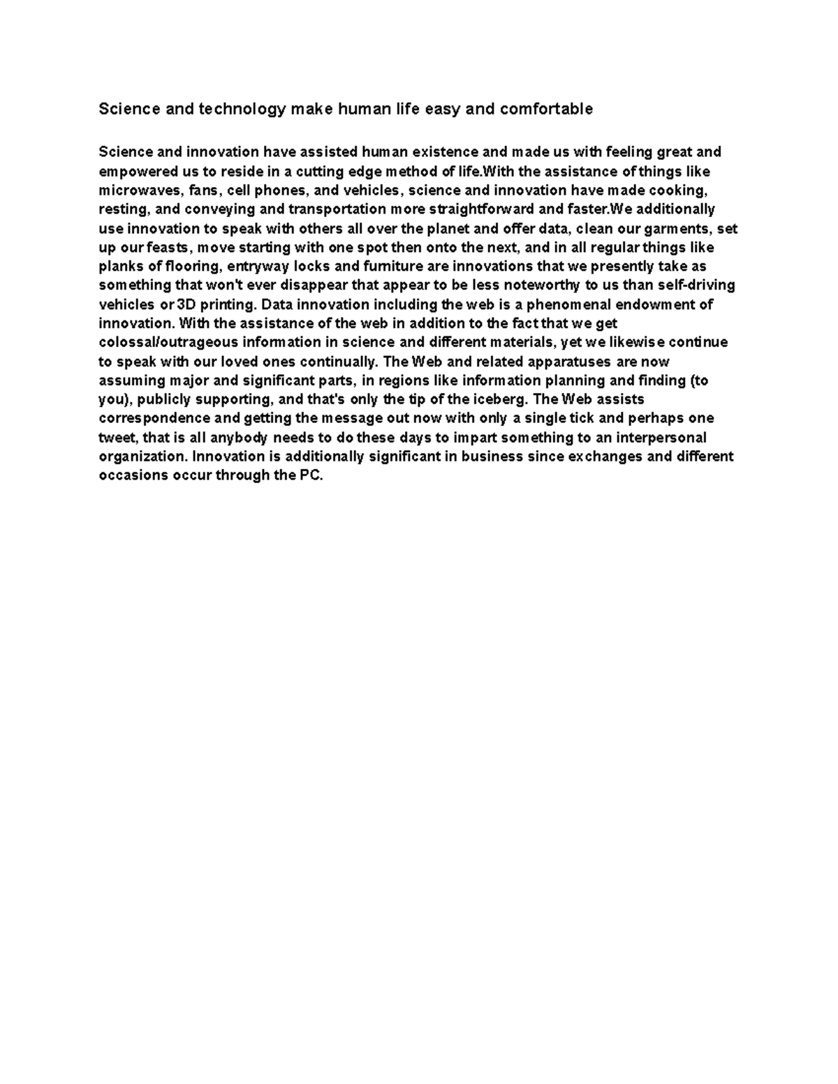 Document 2 - notes - Science and technology make human life easy and ...
