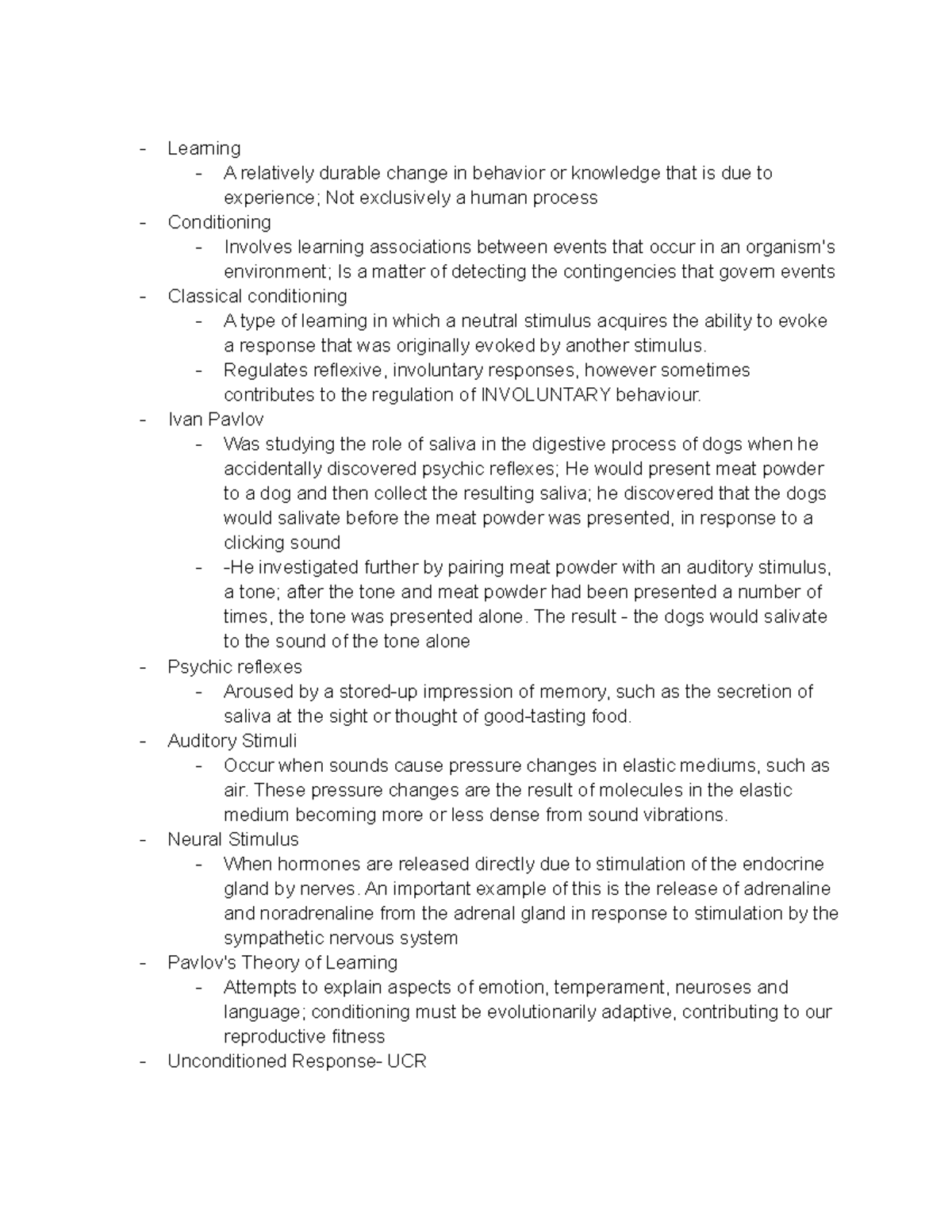 Psych 289- Chapter 6 - Learning A relatively durable change in behavior ...