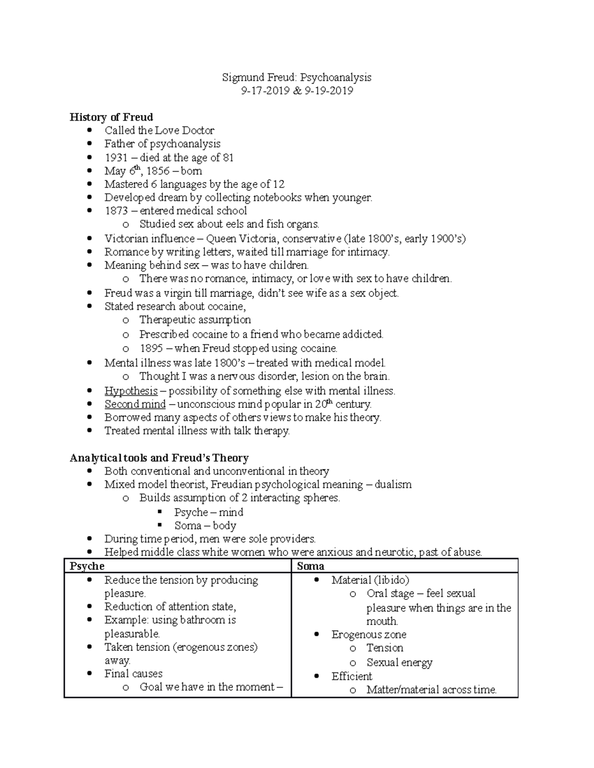 Sigmund Freud - Lecture notes 1 - Sigmund Freud: Psychoanalysis 9-17 ...