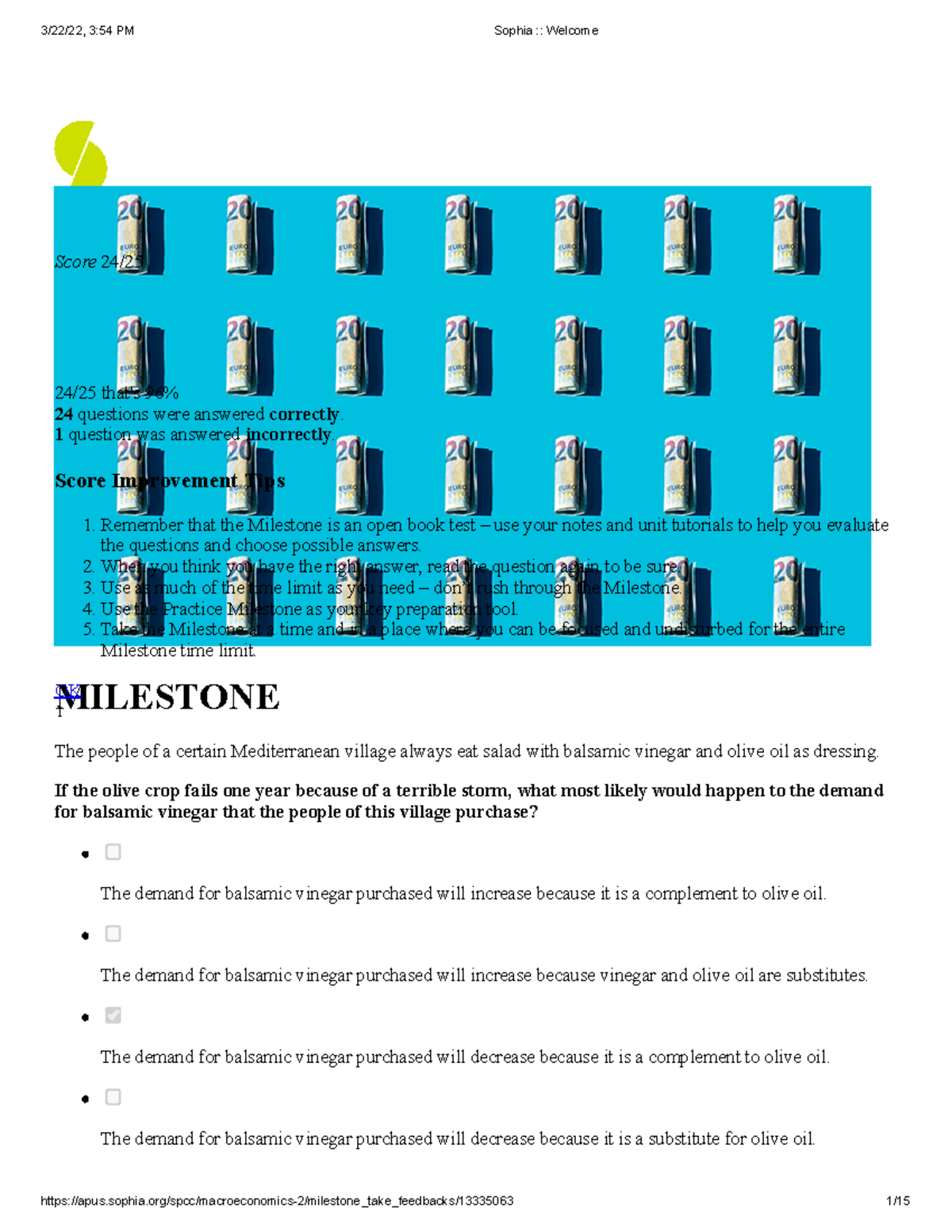Macroeconomics Final - MILESTONE Score 24/ 24/25 that's 96% 24 ...