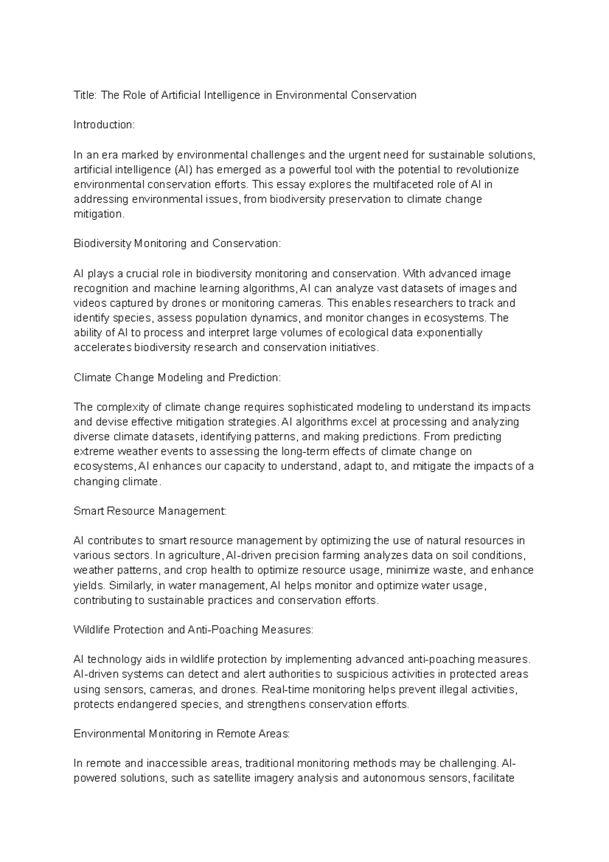 The Role of Artificial Intelligence in Environmental Conservation ...