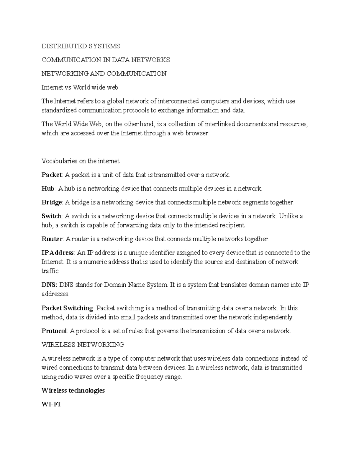 DS -summary - DISTRIBUTED SYSTEMS COMMUNICATION IN DATA NETWORKS NETWORKING AND COMMUNICATION ...