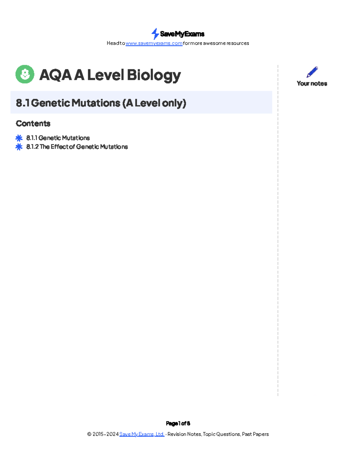 Chapter 1 - intro to gene tech - Page 1 of 8 AQA A Level Biology 8 ...