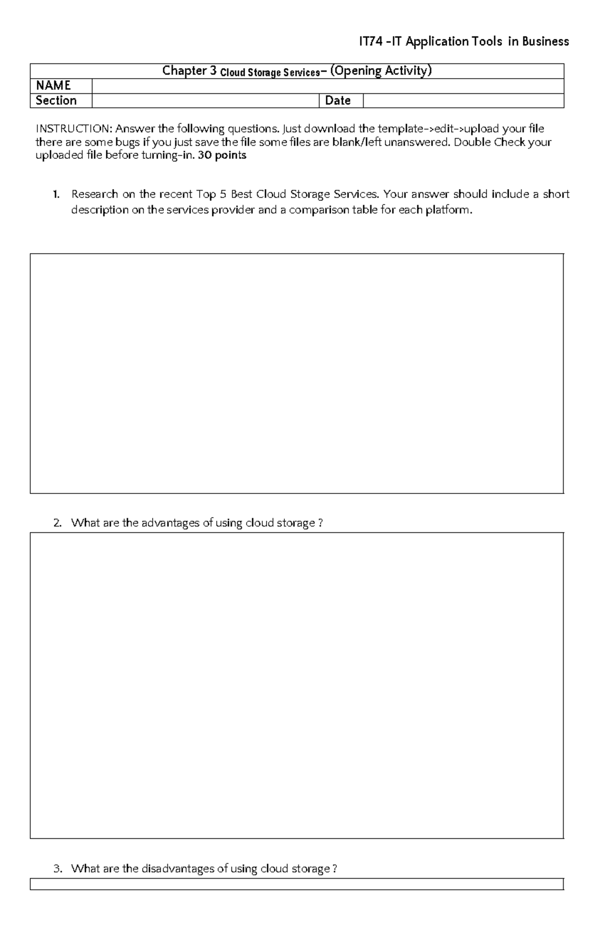 Chapter 3 Cloud Storage Services - IT74 -IT Application Tools in ...