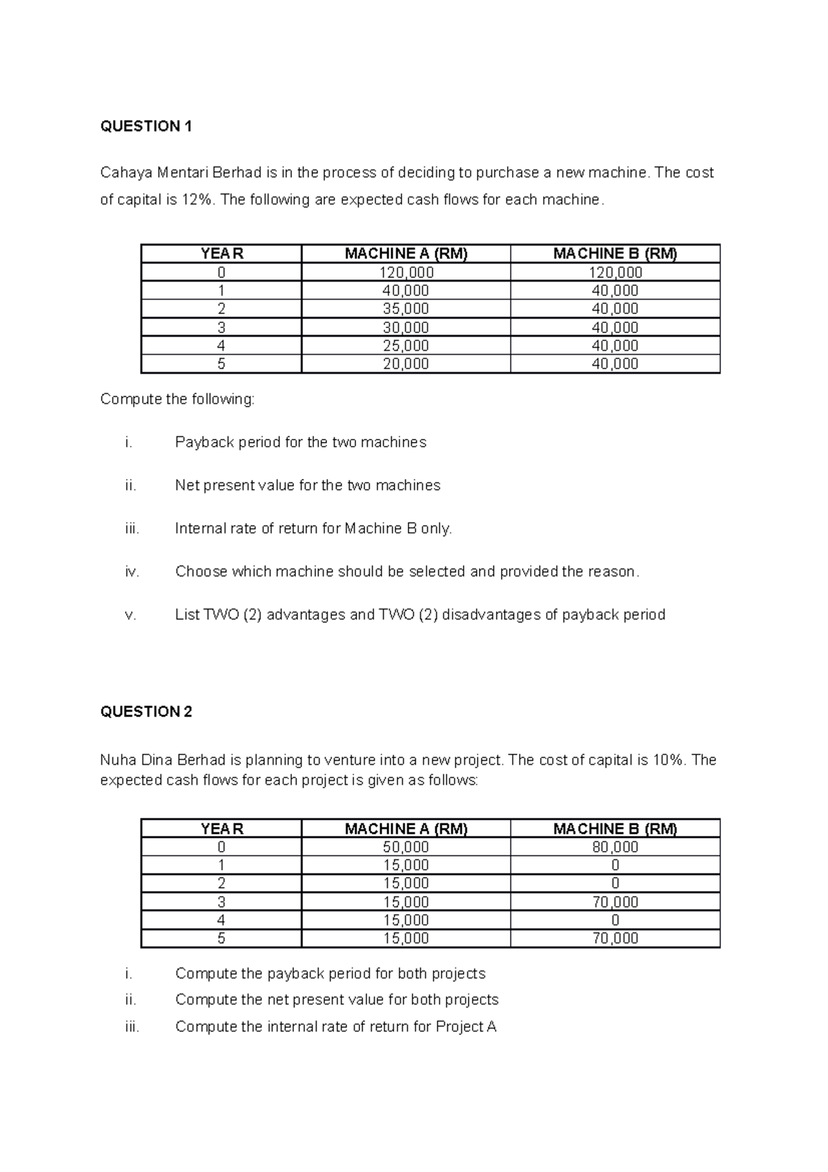 Tutorial chapter 5 - topic on cost of capital - QUESTION 1 Cahaya ...